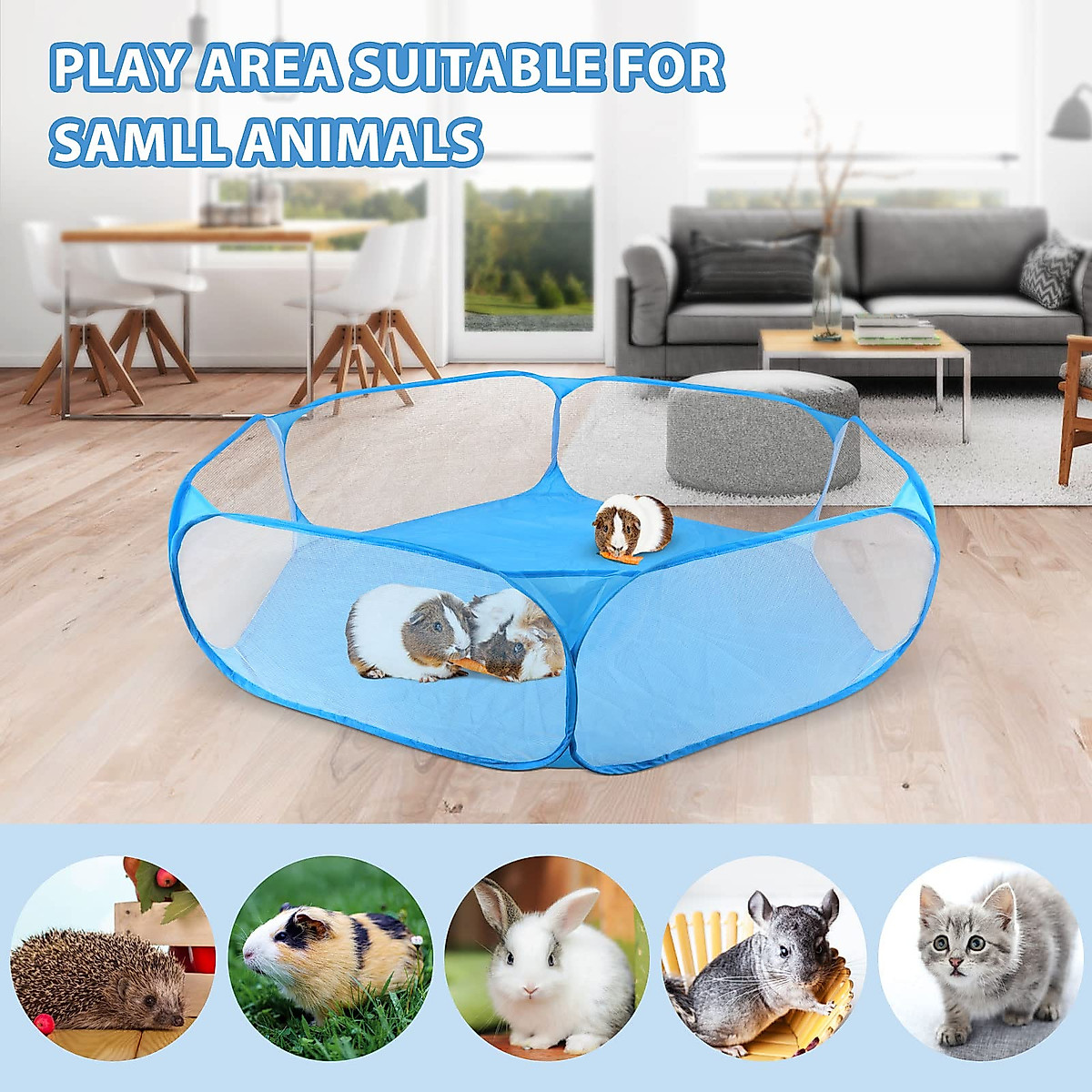 RYPET Guinea Pig Playpen - Breathable & Transparent Pet Playpen Pop Open Outdoor/Indoor Exercise Fence, Portable Yard Fence for Guinea Pig, Rabbits, Hamster, Chinchillas and Hedgehogs