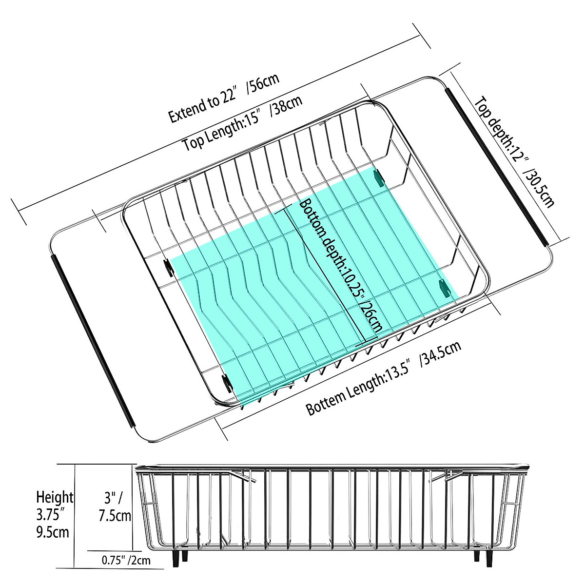 SANNO Dish Drying Rack with Stainless Steel Utensil Holder Large Dish Rack Drainer Drain Expandable Dish Rack Shelf Dish Rack in Sink or Over Sink or On Counter Rustproof Stainless Steel