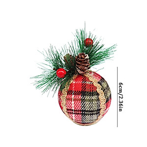 Shatterproof Ball Ornaments with Pinecones & Greenery 6pcs Buffalo Hanging Decorations for Xmas Tree Thin Clear String
