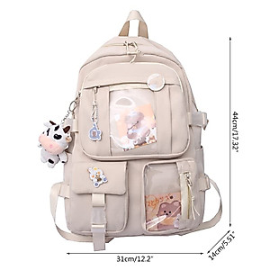 Eagerrich Kawaii Backpack with Cute Pin Accessories Plush Pendant Kawaii School Backpack Cute Aesthetic Backpack