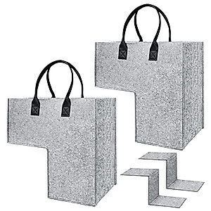 MODOWEY 2Pcs L-Shape Stair Basket Organizer, Foldable Fabric Staircase Storage Organizer with Faux Leather Handles, Large Stair Storage Organizer for Laundry, Toys, Household Items(Light Grey)