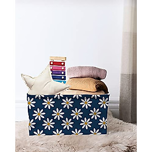 Storage Cubes Organizer with Handles, White Daisy Flowers Storage Bins Fabric Collapsible Storage Baskets for Shelf Closet Nursery Cloth Organizers Box Blue Backdrop 2pcs-15x11x9.5in
