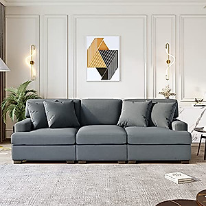 LUMISOL 91" Contemporary Deep Seat Sofa, Linen Fabric 3 Seater Sofa with Track Arms, Modern Sofa Couch with Pillows for Living Room, Bedroom, Small Apartment (Gray)