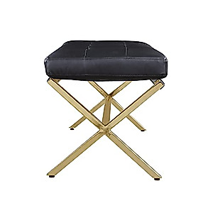 Iconic Home Claudio PU Leather Modern Contemporary Tufted Seating Goldtone Metal Leg Bench, Black