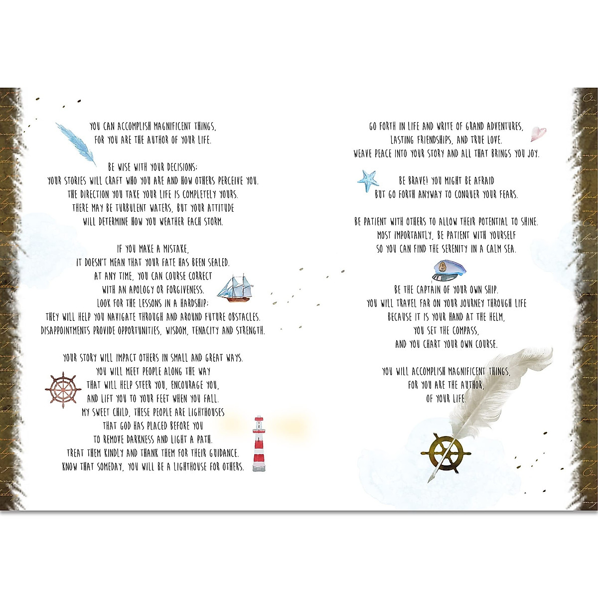 Smiling Wisdom - Old World - You Are The Author of Your Life Greeting Card and Fashion Helm Keychain Gift Set - Graduation Advice for Your Journey in Love, Friendships, and Life - Brown - Helm KC