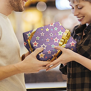 Larcenciel Birthday Wrapping Paper, 6 Sheets Kraft Gift Wrapping Paper with Cut Lines on Reverse, Happy Birthday Wrapping Paper for Boys Girls, Stars Gift Wrap for All Birthday,Baby Shower,27.5x19.6in