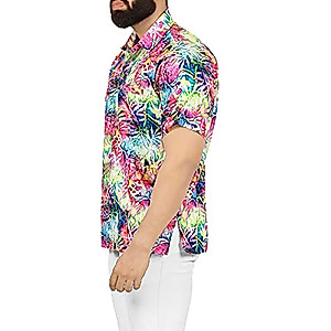 LA LEELA Men's Hawaiian Shirt Camp X-Large Alcohol Ink Paint Multicoloured