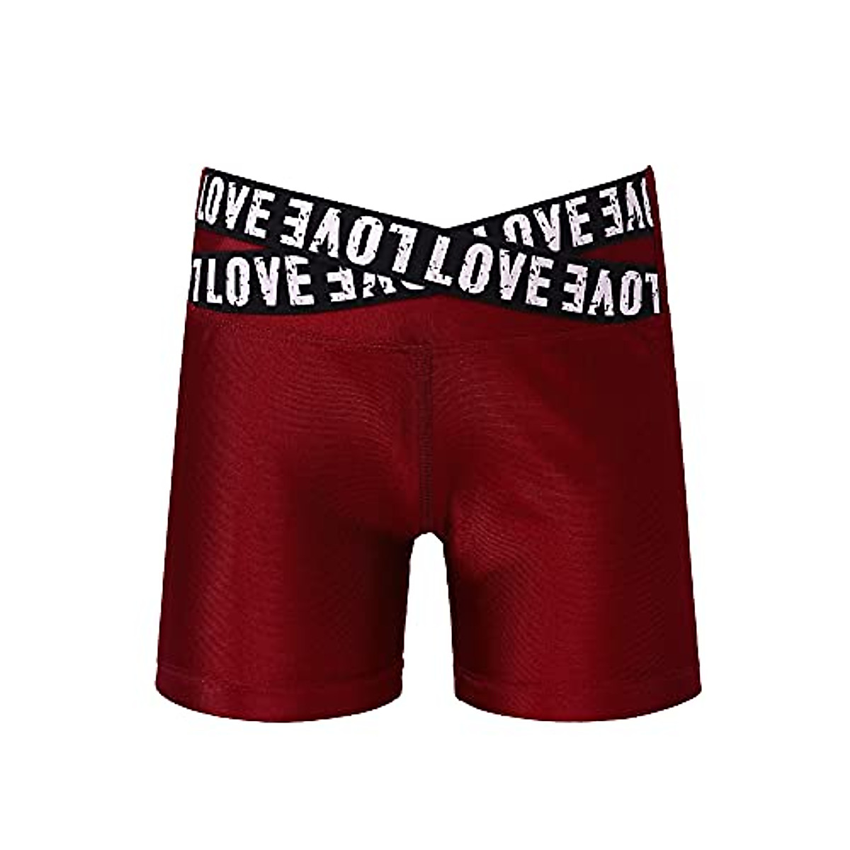 Hansber Kids Girls Boycut Shorts Solid Color Sports/Dance/Gymnastics Athletic Bottoms Summer Hot Pants Letter Burgundy 12