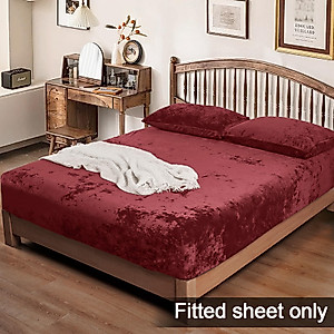 PHF Truly Velvet Fitted Sheet Only Twin Size, Christmas Luxury Super Soft Cozy Comfy Fleece Bottom with 15" Deep Pocket, Suitable for Fall Winter and Spring, No Pillowcases, Wine Red