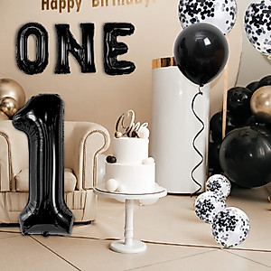Large - Black One Balloon for First Birthday, 40 Inch Number 1 Balloon, Black 1st Birthday Balloons, Confetti Balloons, Black 1 Balloon 1st Birthday Decorations for Boys, 1 Year Old Balloon