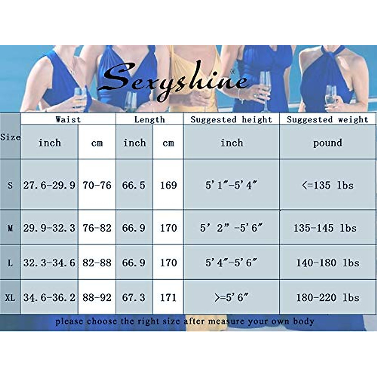 Sexyshine Women's Backless Gown Dress Multi-Way Wrap Halter Cocktail Dress Bandage Bridesmaid Long Dress(TE,XL)