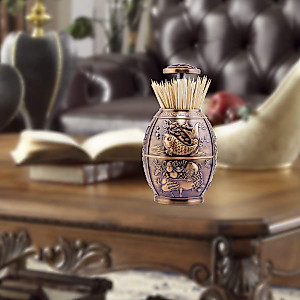 ANGROC Push Style Retro Metal Automatic Toothpick Holder Case Can Box Container for Home Restaurant Café Club Bar Hotel Usage ( Red Bronze )