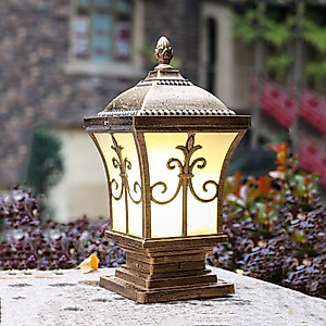 GJCQZQ Pathway Lights Rustic Waterproof Outdoor Cap Light Oil Rubbed Bronze Pillar Lamp Vintage External Glass LED Post Lighting Dusk Lighting Villas Garden Porch Home Landscape Patio Fence Park Pathw