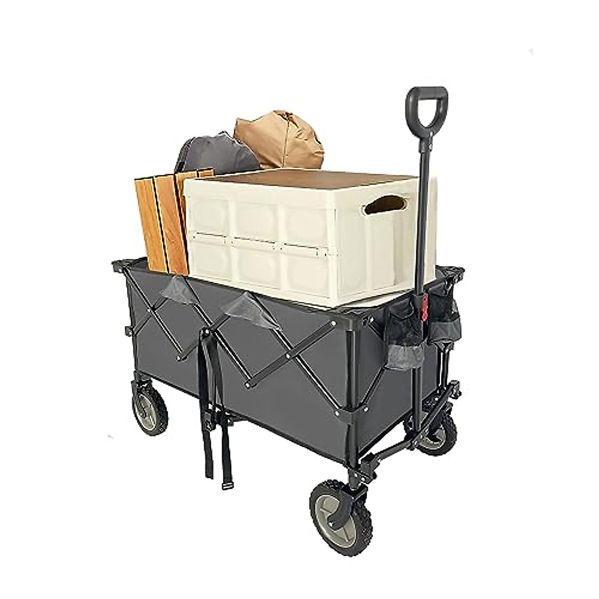 Folding Wagon Cart Heavy Duty Foldable,Large Collapsible Camping Wagon with 2 Drink Holders, Garden Cart Utility Wagon for Camping Fishing Sports Shopping (Cement Grey)