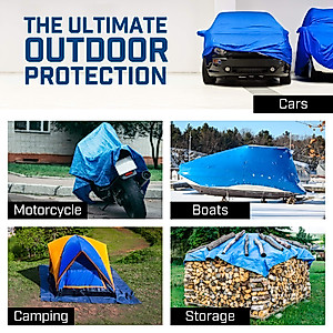 Grizzly Tarps by B-Air 8' x 10' Large Multi-Purpose Waterproof Heavy Duty Poly Tarp with Grommets Every 36", 8x8 Weave, 5 Mil Thick, for Home, Boats, Cars, Camping, Protective Cover, Pack of 4, Blue