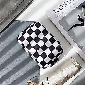 E-Tree Cute Small Makeup Bag, Cosmetic Toiletry Skin Care Make up Little Items Pouch for Purse,Zipper Mini Tech Charger Cable Electronic Organizer Case,Travel Accessories for Women Men Teen,Checkered