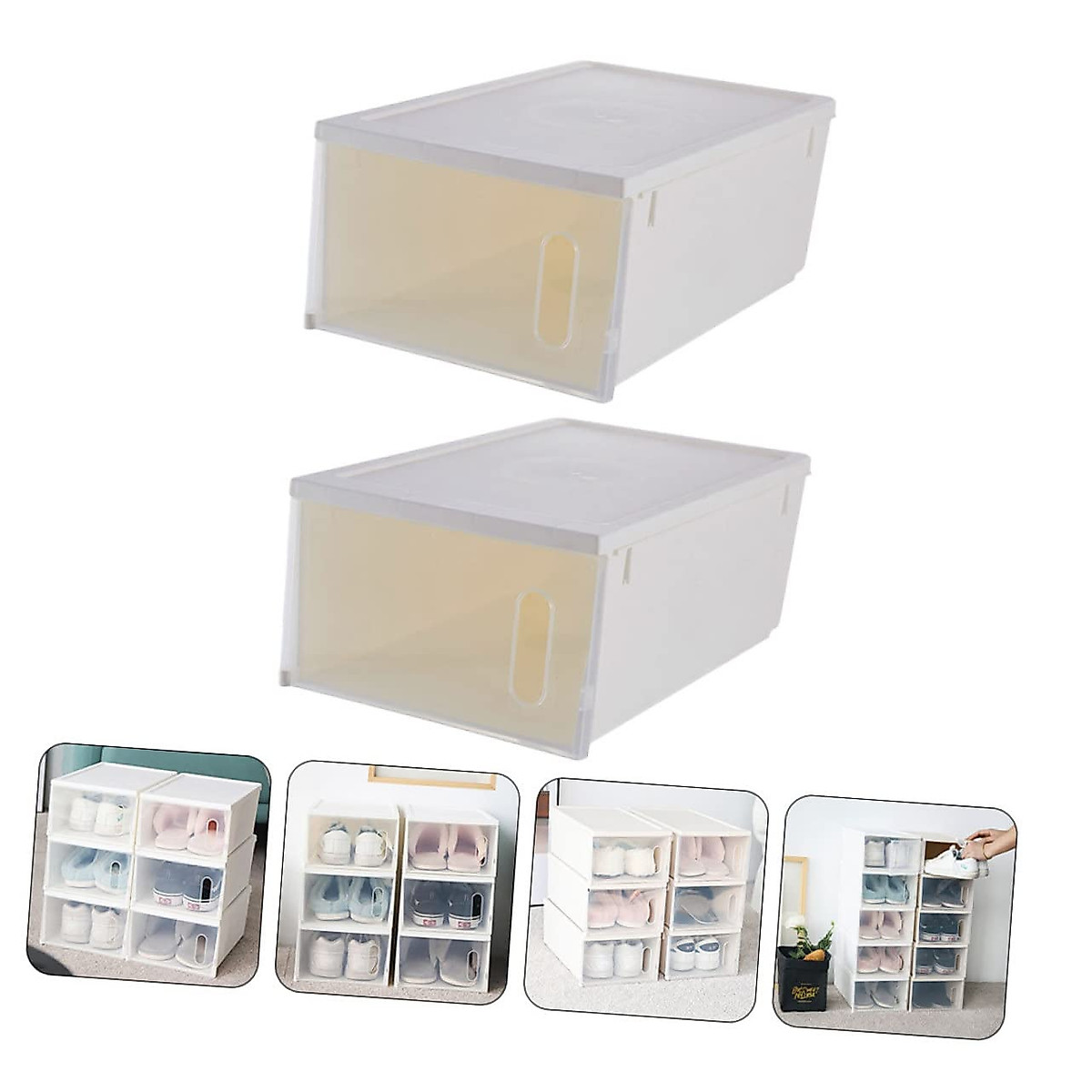 CHILDWEET Shoes Organiser Window Design 2 Pack Shoe Showcase Box Large Storage Case for Shoes Socks Underwear