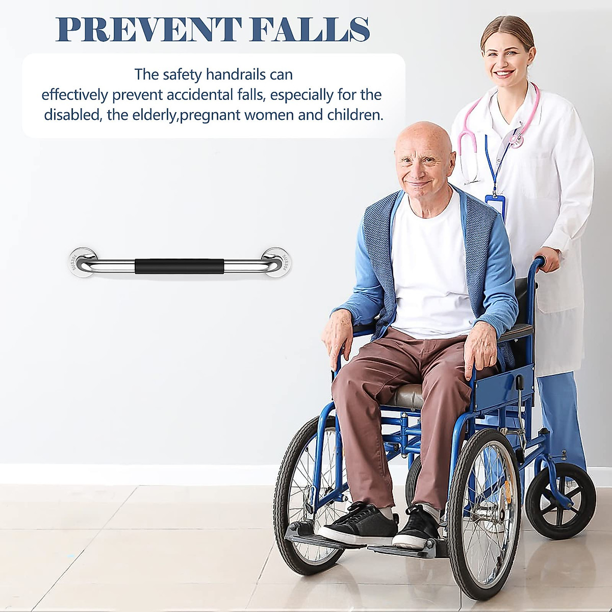 Grab Bars for Bathroom, Aolloa Shower Grab Bar 16inch SUS304 Stainless Steel Anti Slip Bathroom Handicap Grab Bars, Applicable to Bathroom Shower (Silver 2Pack)