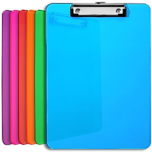 Plastic Clipboards (Set of 6) Multi Pack Clipboard (Colored Assorted) Strong 12.5 x 9 Inch | Holds 100 Sheets! Acrylic Clipboards with Low Profile Clip | Cute Clip Boards Board Clips