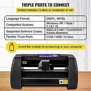 VEVOR Vinyl Cutter, 14 in / 375 mm Vinyl Plotter, Off-line Cutting Machine w/LCD, Desktop Design, Adjustable Force and Speed for Sign Making Plotter Cutter, Available with COM, USB and U-Disk 3 Ports