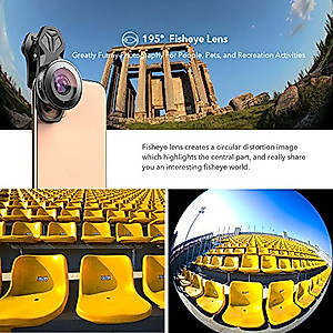 Apexel HD Mobile Phone Camera Phone Lens Set - 10x Macro Lens, 2X Telephoto Lens, 110°Wide Angle, 170°Super Wide Angle, 195°Fisheye for Dual Lens/Single Lens iPhone Pixel Samsung Galaxy Smartphones