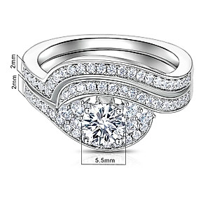 MDFUN 18K White Gold Plated Cubic Zirconia Two In One Wedding Engagement Promise Eternity Ring for Women Size 5.5