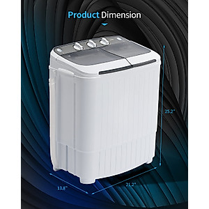 TABU 17.6Ibs Portable Washing Machine, Compact Washer Machine, Mini Washing Machine, Twin Tub Washer and Spiner, Ideal for Dorms, Apartments, RVs, Camping etc (White & Grey)