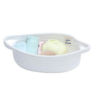 ICEBLUE HD White Mini Storage Basket 100% Natural Cotton Rope Storage Boxes Toy Bins Childrens Room Decor