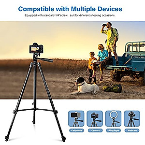 Ubeesize Tripod CT50 50” Phone Tripod Stand, Aluminum Lightweight Tripod for Camera and Phone, Cell Phone Tripod with Phone Holder and Carry Bag, Compatible with iPhone & Android