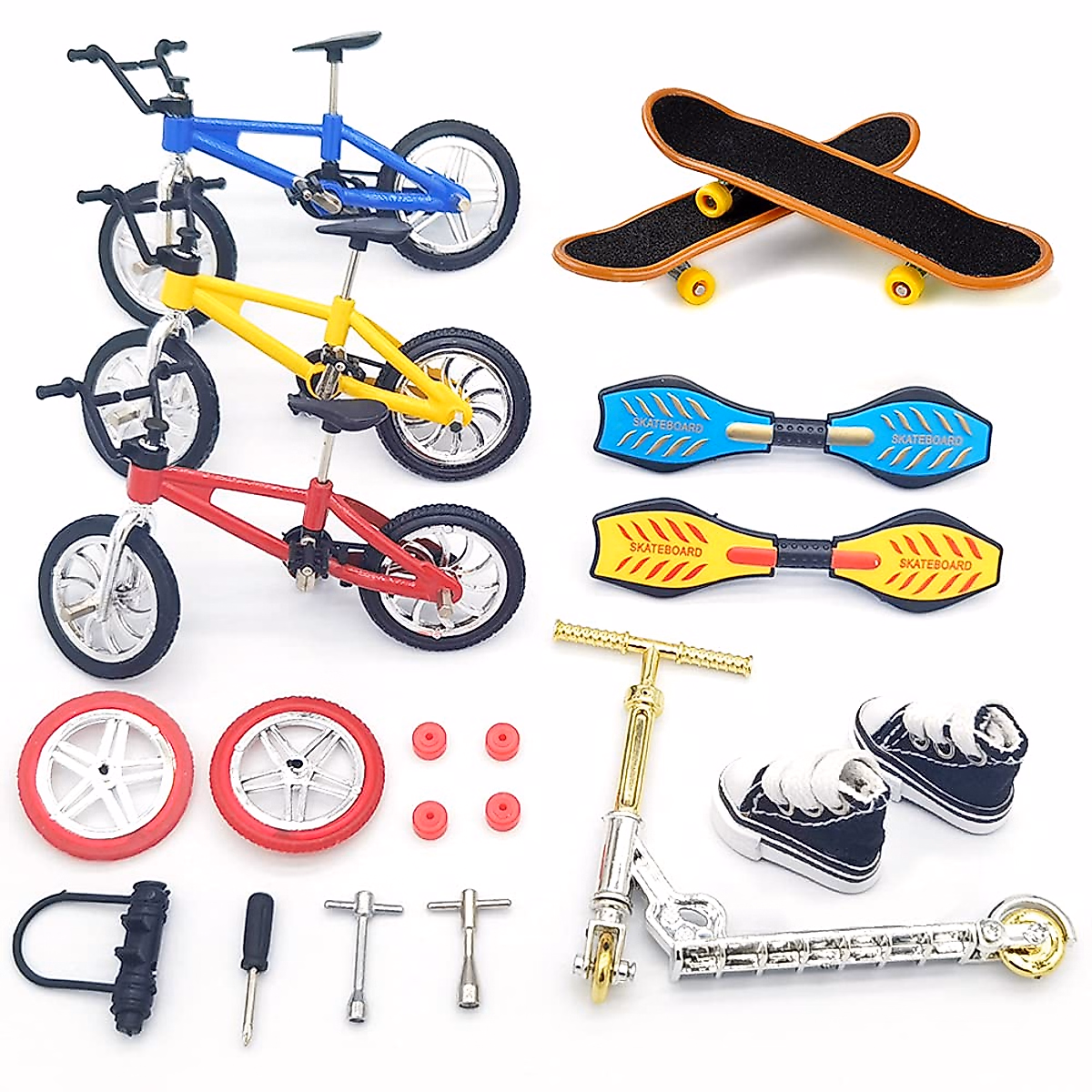 MIKEMENG Tech Deck Scooter Mini Finger Toys Set with Shoes Finger Skateboards Mini Bikes Tiny Swing Board Fingertip Movement Party Favors Replacement Wheels and Tools