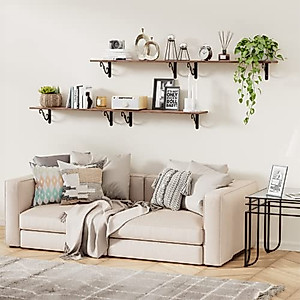 MUXX.STIL Long Wall Shelves, 31.5 Inch Large Floating Shelves for Home Decor Set of 2, Wide Wall Mounted Shelves with Brackets for Bedroom, Living Room, Kitchen, Bathroom and Plants, Rustic Brown