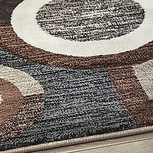 Signature Design by Ashley Guintte Modern 5 x 7 Medium Pile Multilayered Geometric Design Rug, Black, Brown & Cream