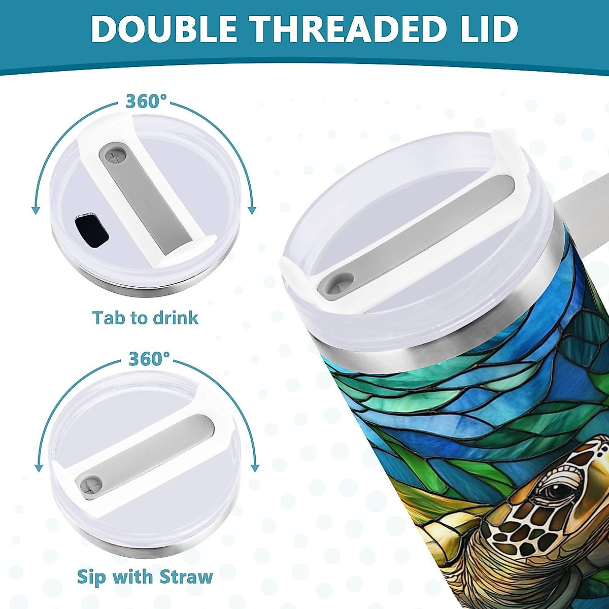 Slewiaeky Tumbler with Handle 40 oz Ocean Turtle Tortoise Travel Mug with Lid and Straw Sea Stainless Steel Vacuum Insulated Water Bottle Cup for Iced Tea Coffee Cold Beverages Cup Holder Friendly