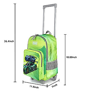 Tilami Rolling Backpack 18 inch Double Handle with Lunch Bag Wheeled Kids Backpack, Spaceship Blue