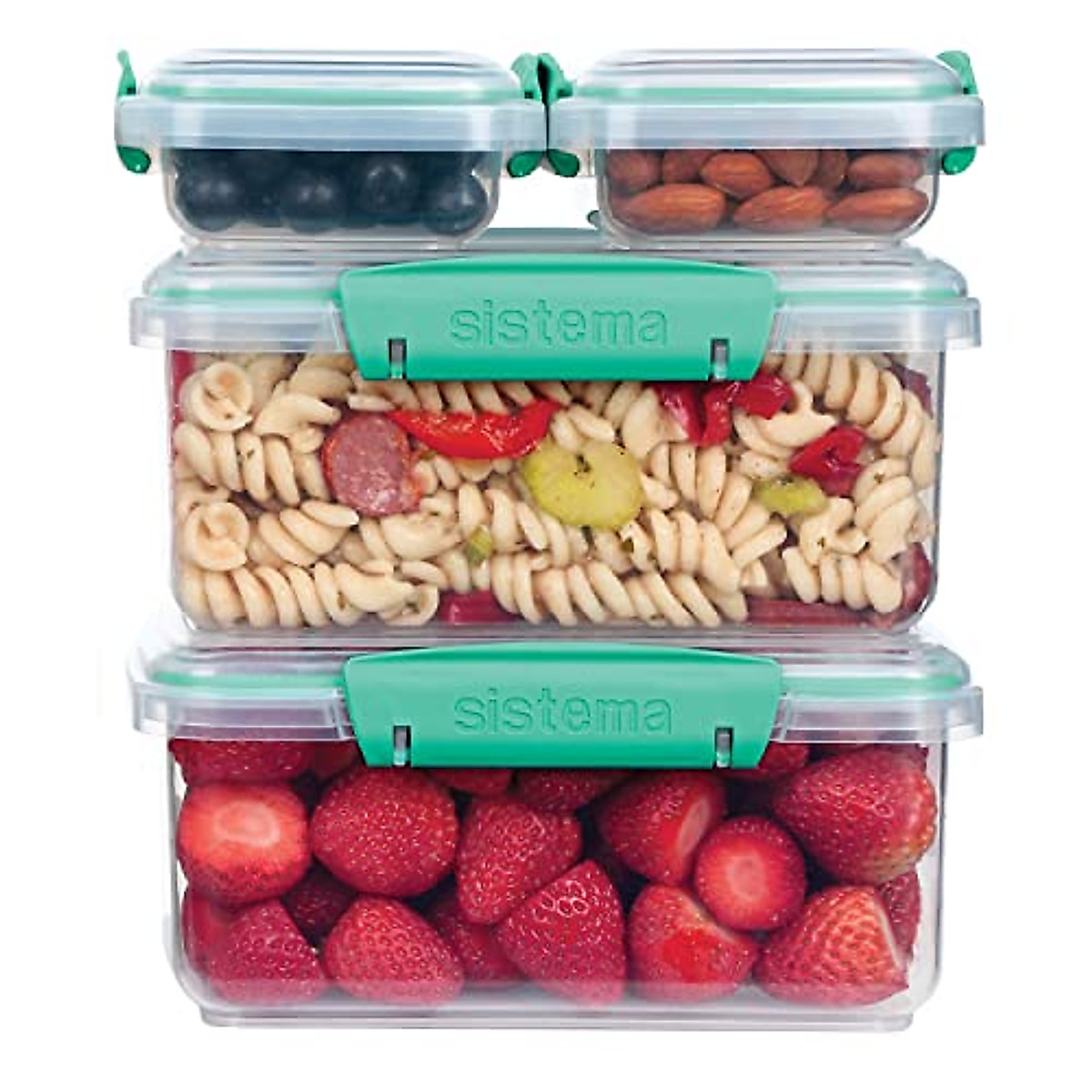 Sistema 10 Piece Food Storage Containers with Salad Dressing and Condiment Containers and Lids for Meal Prep, Dishwasher Safe, Clear/Green