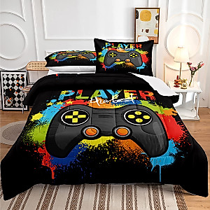 lris Bedding Gaming Comforter Set Full Size for Boys Kids Game Room Decor Video Game Gamer Comforter Teens Bedroom Gamepad Bedding Set All Season… (A19, Full)…