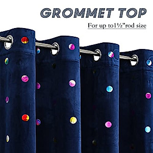 Navy Velvet Blackout Curtains Drapes Metallic Polka Dots Grommet Blackout Curtains for Winter 63" inches Long Room Darkening Thermal Insulated Treatments Sets for Kids Nursery Bedroom,52"Wide 2pcs