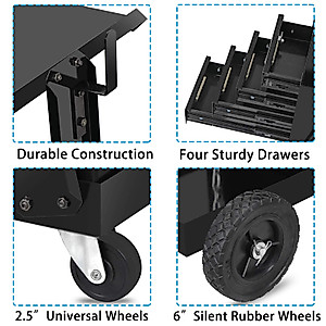 4 Drawer Cabinet Welding Cart, Mig Tig Arc Welder Cart Plasma Cutter Tank Storage Heavy Duty Rolling Workshop Organizer with 2 Safety Chains