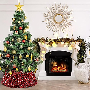 ROMANKAS Christmas Tree Collar Red and Black Glitter Xmas Tree Collar 23.6 Inch Sequins Christmas Tree Skirt Sparkle Tree Base Cover Bling Xmas Tree Ring for Holiday Party Christmas Decoration