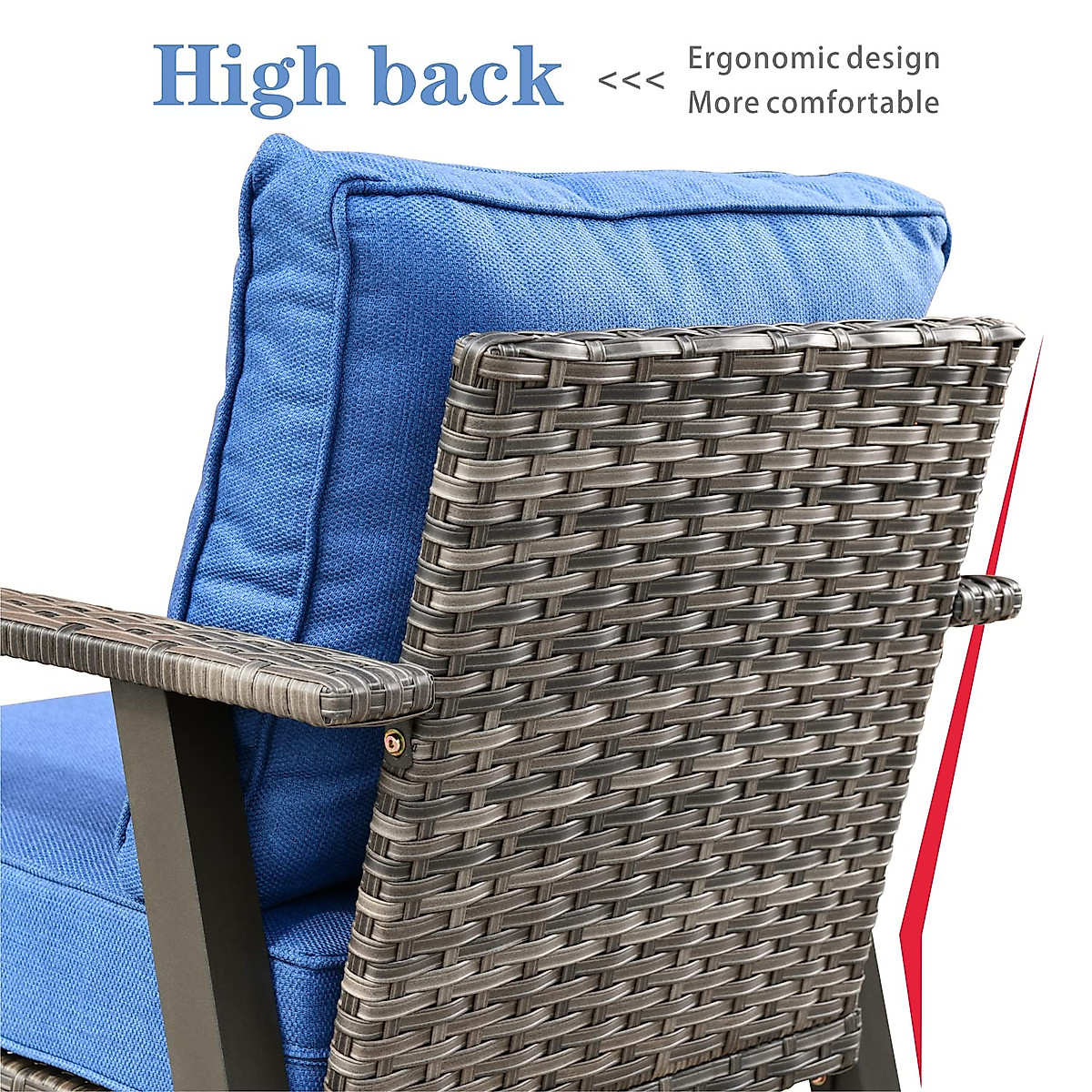 ovios Patio Furniture Loveseat 2-Seats Sofa Outdoor Wicker Rattan All Weather High Back Couch with Thick Comfy Cushions for Garden Backyard Porch, Blue