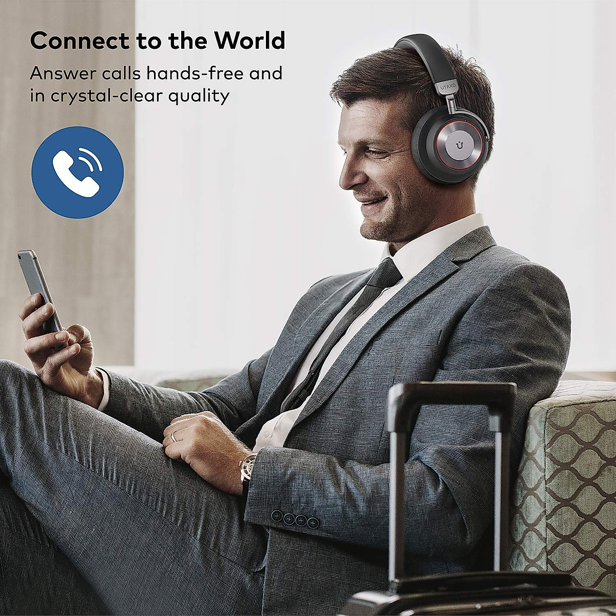 UTAXO Noise Cancelling Headphones, Bluetooth Headphones with Mic Wireless Headphones Over Ear Hi-Fi Sound/Deep Bass, Quick Charge 30H Playtime for Travel Work TV PC Cellphone