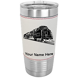 LaserGram 20oz Vacuum Insulated Tumbler Mug, Freight Train, Personalized Engraving Included (Faux Leather, Baseball Style)