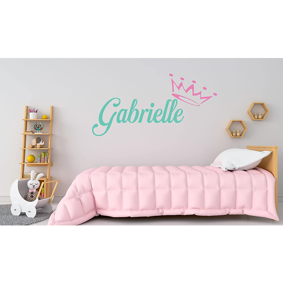 Personalized Name Vinyl Wall Decal with Princess Crown - Customized Name with Tiara Home - Decor for Young Girl's Bedroom, Nursery, or Playroom - Removable Sticker
