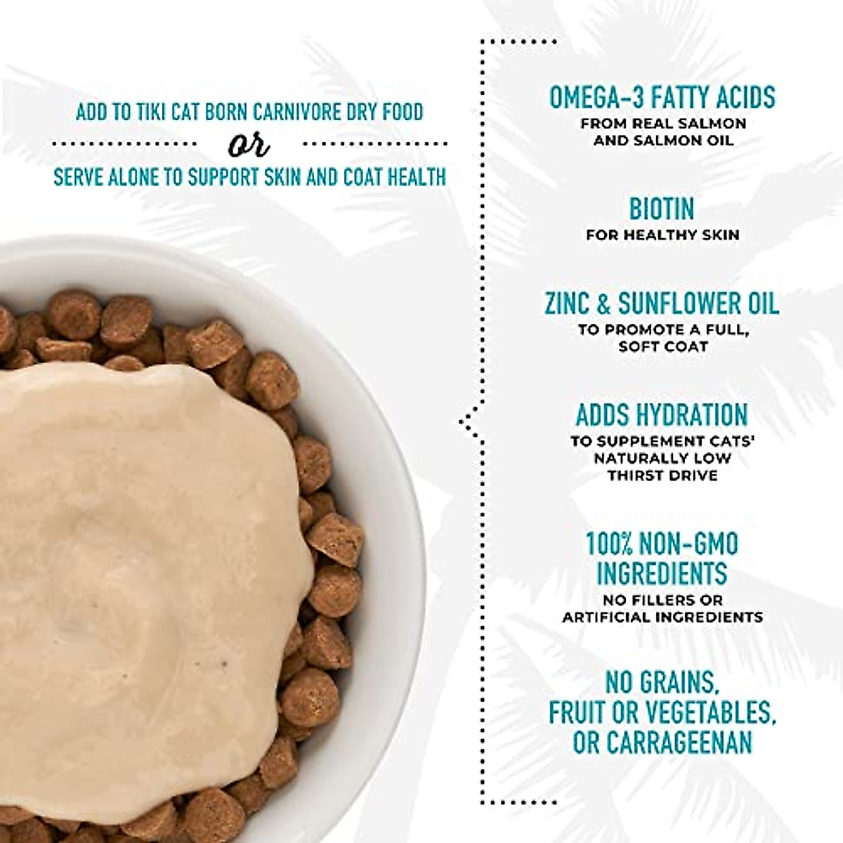 Tiki Cat Born Carnivore Functional Topper Skin & Coat, Salmon in Broth, Highly Palatable with Aromatic Salmon for Picky Eaters, Wet Cat Food Mousse, 1.5 oz. Pouch, (Pack of 12)