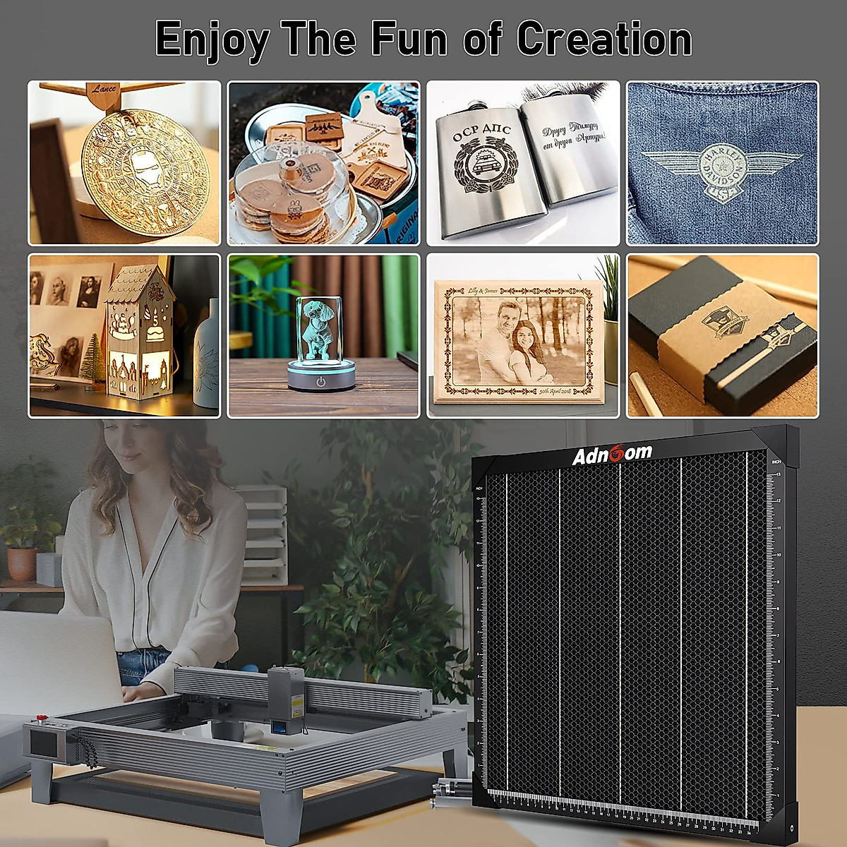 Honeycomb Laser Bed, ADNOOM 15.7” x15.7” Galvanized Iron Honeycomb Working Panel, Laser Cutter Honeycomb Working Table with Aluminum Plate for Fast Heat Dissipation and Desktop-Protecting (400 x400mm)