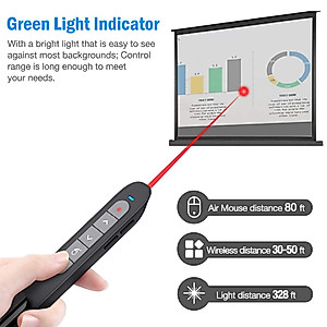 DinoFire Wireless Presenter Remote with Air Mouse, RF 2.4GZ USB Rechargeable Presentation Clicker and Pointer Powerpoint PPT Slide Clicker for Laptop/Computer/MAC