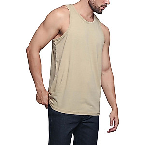 Men's Basic Essential Straight Hem Long Length Tank Top TT60-PL - Khaki - Medium - H11A