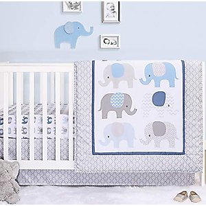 The Peanutshell Elephant Crib Bedding Set - 3 Piece Nursery Set - Crib Comforter, Fitted Crib Sheet, Crib Skirt