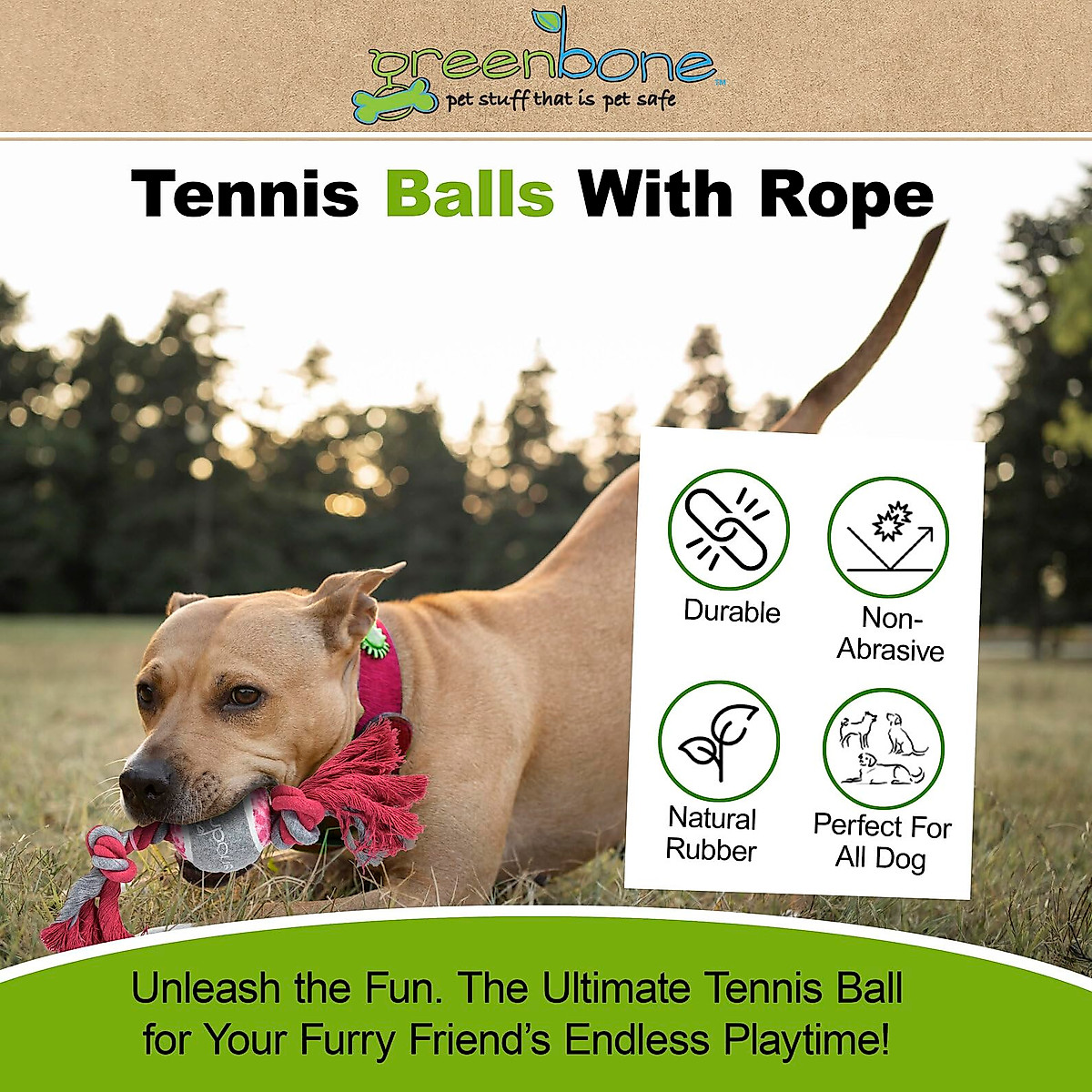 Greenbone Wonderpet! Pull n Play Tennis Ball Toys - Medium Size Dogs
