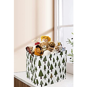 Sanjiaofen Square Woodland Storage bin, Nursery Basket,Collapsible Green Storage Box with Handles for Nursery Storage. (Square Tree)